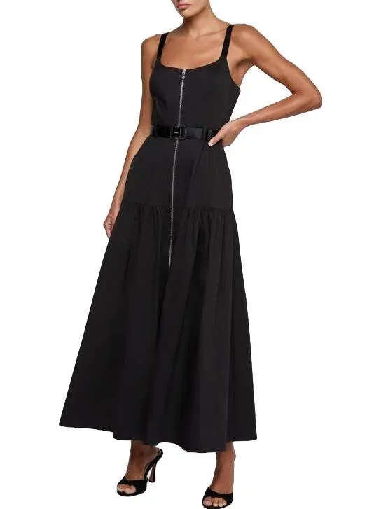L'Agence Rima Belted Front Zip Midi Dress - Black