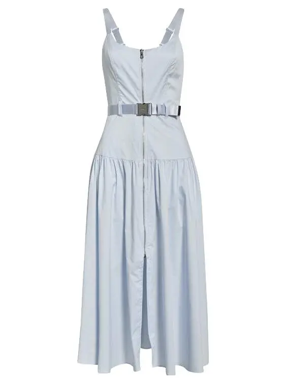 L'Agence Rima Belted Front Zip Midi Dress - Pale Mist Blue