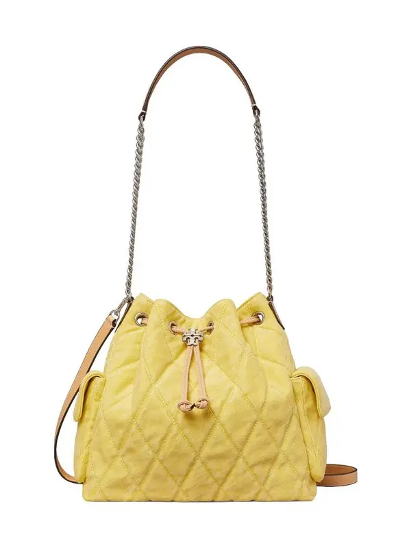 Tory Burch Charlie Quilted Denim Drawstring Shoulder Bag - Yellow