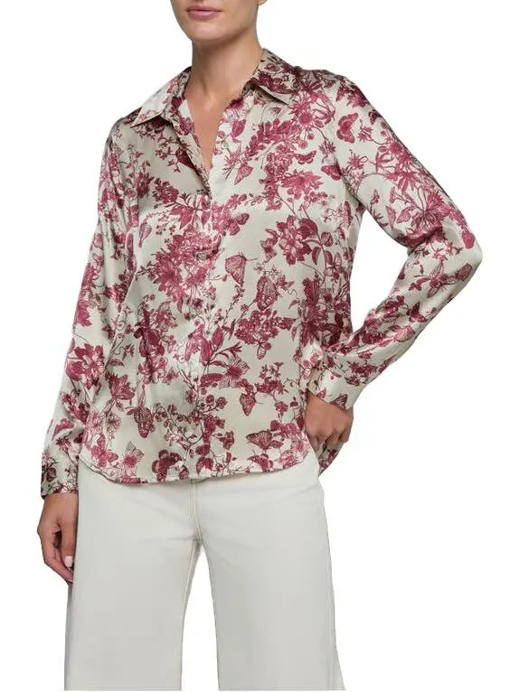 L'Agence Floral Print Silk Shirt - Truffle Butterfly