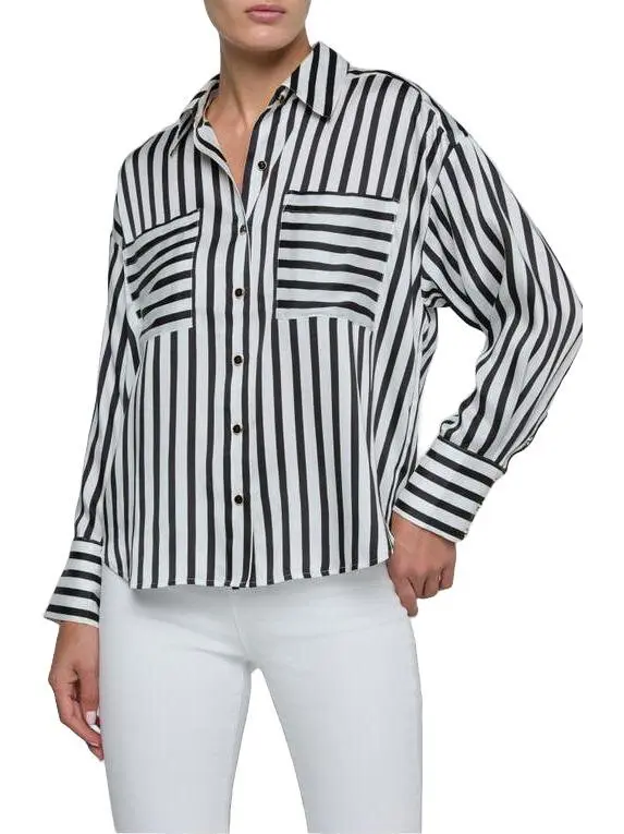 L'Agence Eliora Striped Shirt - Black/ivory Even Stripe