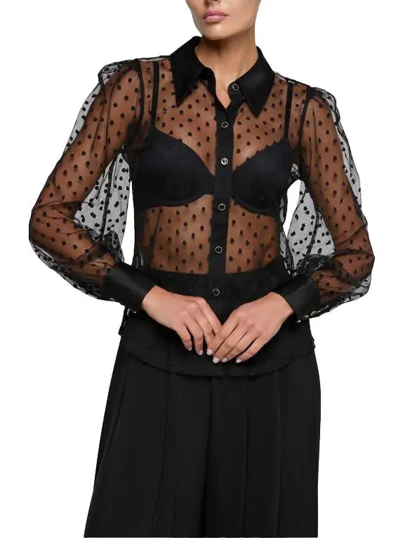 L'Agence Sophie Swiss Dot Button-up Shirt - Black