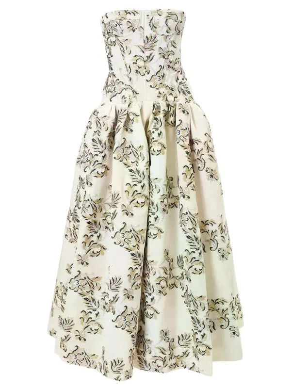 Carolina Herrera Lurex Trellis Jacquard Strapless Dress - Neutrals