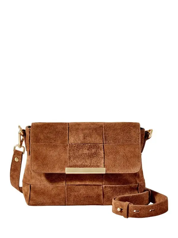 Mint Velvet Lara Suede Woven Crossbody Bag - Tan