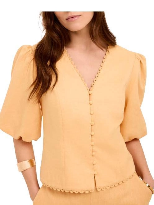 Mint Velvet Linen Puff Sleeve Blouse - Yellow