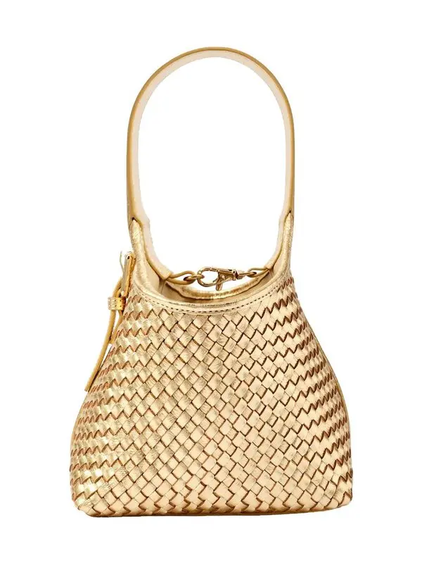 Mint Velvet Leather Woven Bucket Bag - Gold