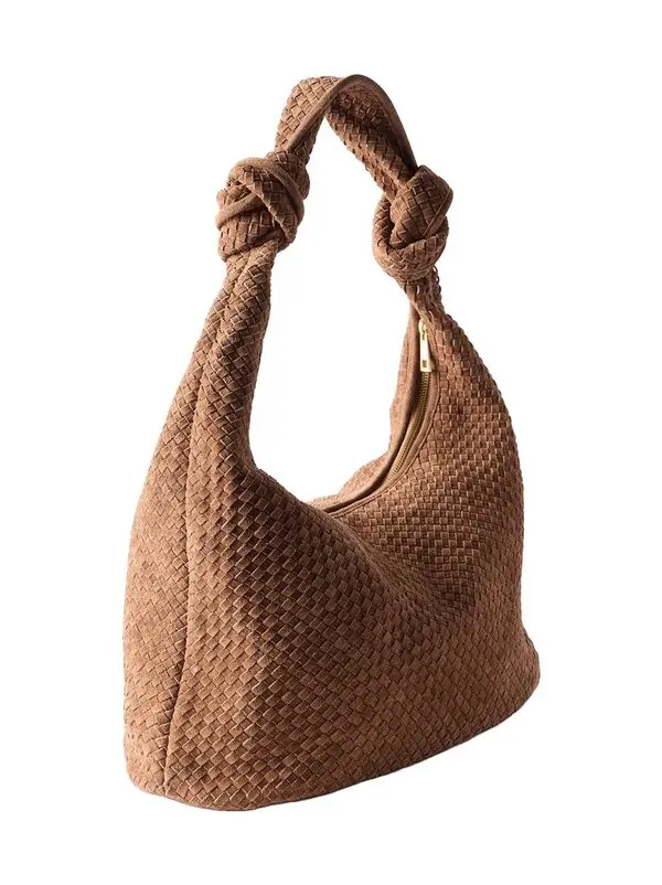 Mint Velvet Nora Woven Suede Hobo Bag - Tan
