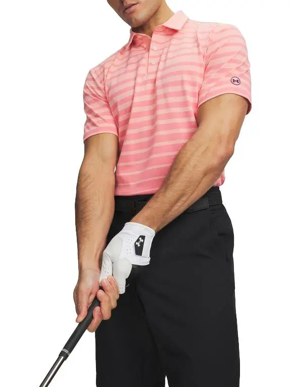 Under Armour Ua Armourdry Stripe Performance Golf Polo - Posh Pink