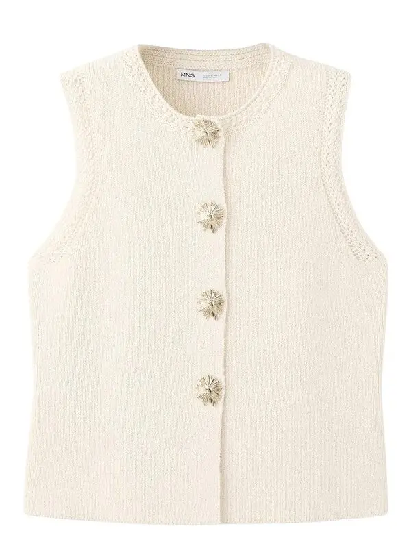 Mango Chaleco Frida Cotton Blend Sweater Vest - Ecru