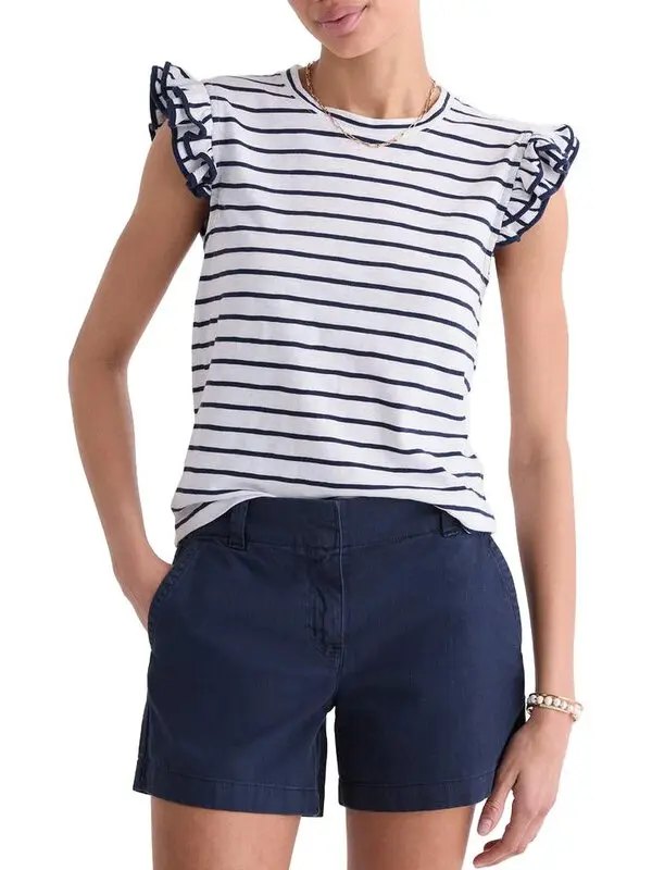 Vineyard Vines Stripe Flutter Sleeve T-shirt - B.stripe- White/navy