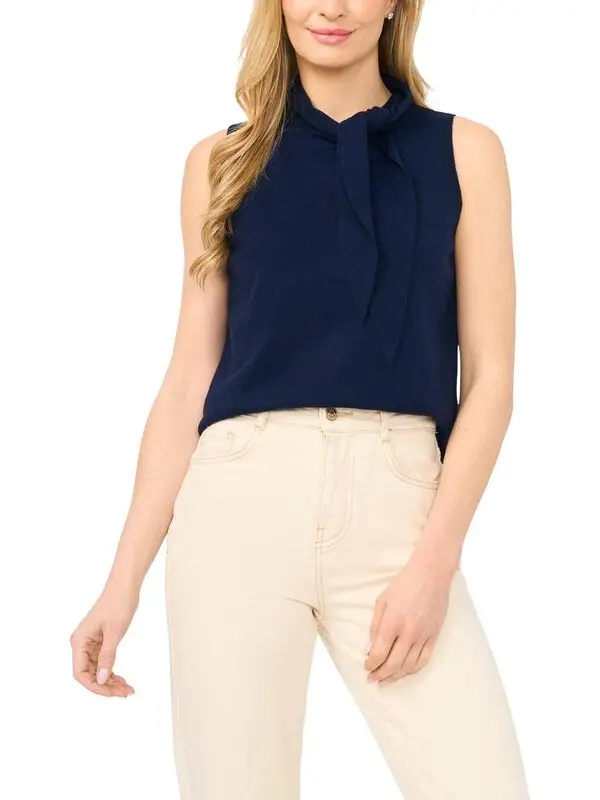 CECE DUPRAZ Tie Neck Sleeveless Sweater - Classic Navy