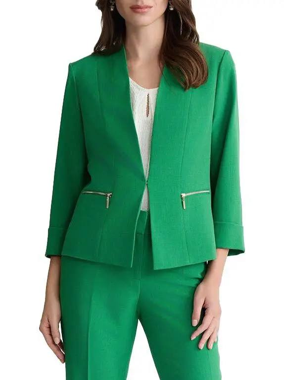 KASPER Collarless Blazer With Zip Pockets - Lush Green