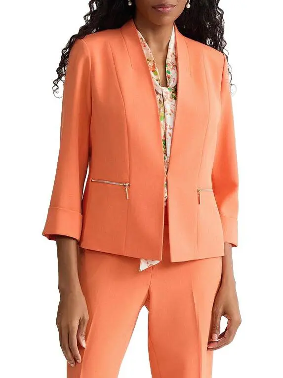 KASPER Collarless Blazer With Zip Pockets - Mandarin