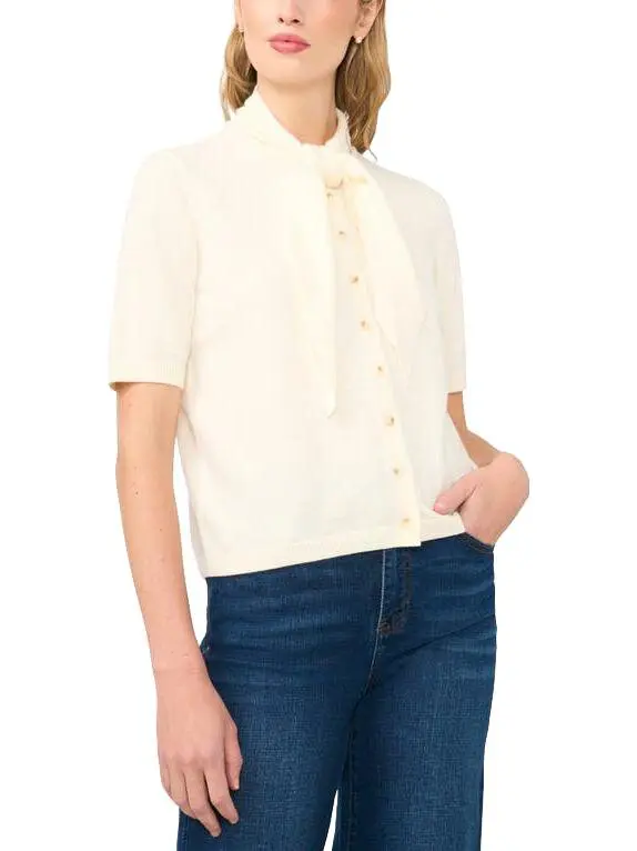 CECE DUPRAZ Tie Neck Short Sleeve Cardigan - Buttercream