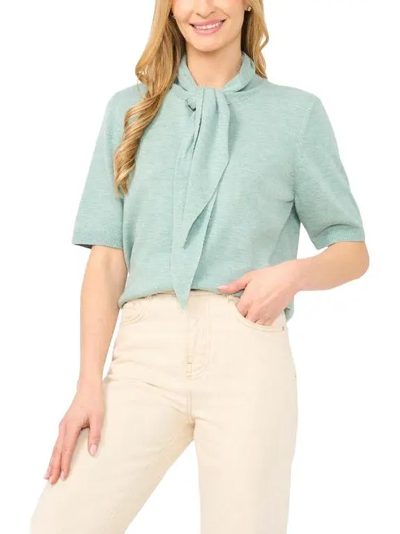 CECE DUPRAZ Tie Neck Short Sleeve Cardigan - Mint Hint
