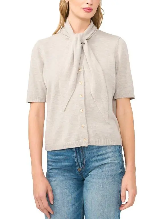 CECE DUPRAZ Tie Neck Short Sleeve Cardigan - Warm Grey