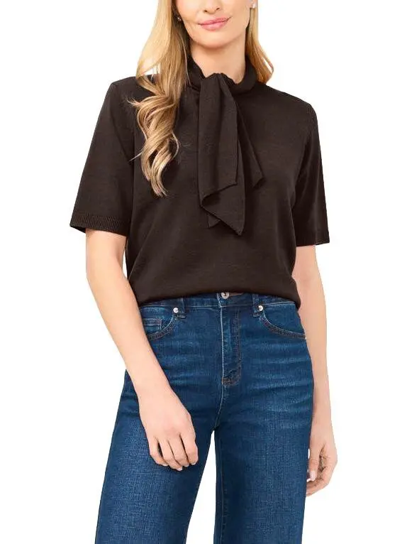 CECE DUPRAZ Tie Neck Short Sleeve Sweater - Delicioso