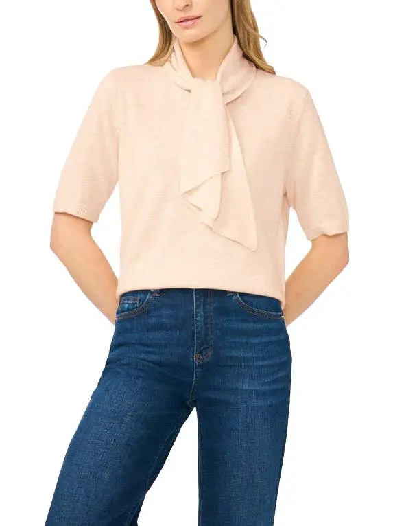 CECE DUPRAZ Tie Neck Short Sleeve Sweater - French Taupe
