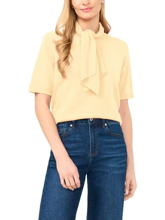 CECE DUPRAZ Tie Neck Short Sleeve Sweater - Soft Yellow