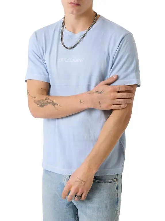Guess Jacquard Stripe Logo Graphic T-shirt - Blue