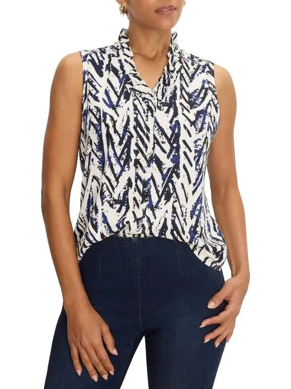 NIC+ZOE Crosshatch Ruffle Trim Sleeveless Top - Indigo Multi