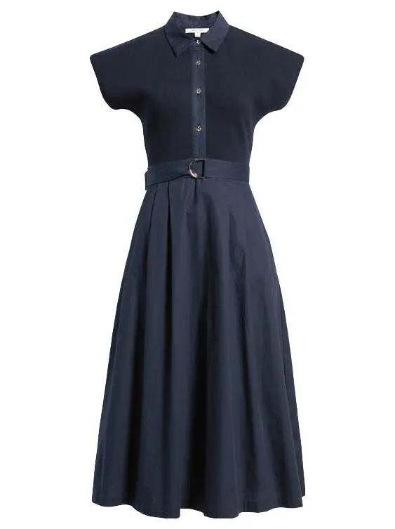 ZOE AND CLAIRE Mixed Media Shirtdress - Navy