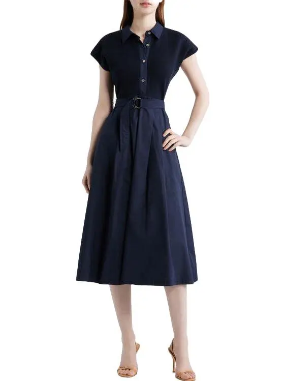 ZOE AND CLAIRE Mixed Media Shirtdress - Navy