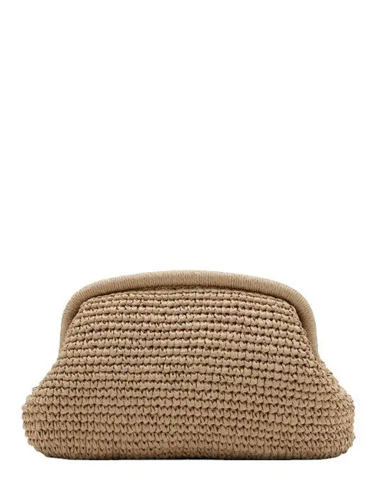 Mango Natural Fiber Frame Clutch - Beige