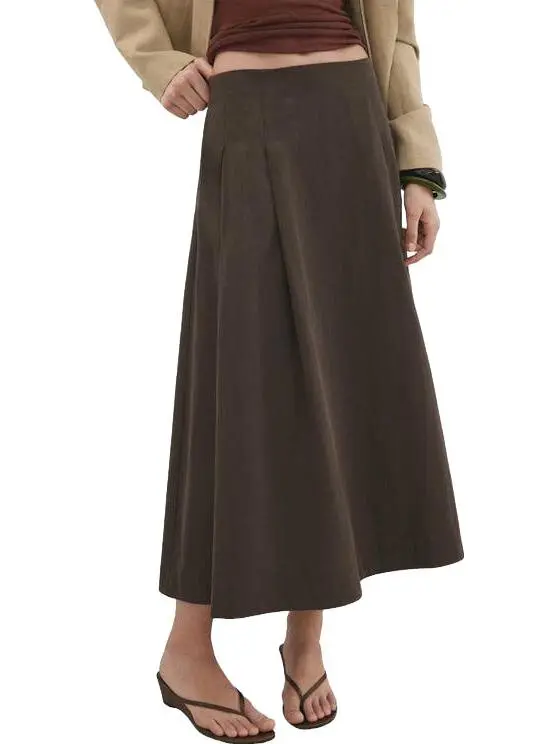 Mango Pleated Cotton-blend Midi Skirt - Chocolate