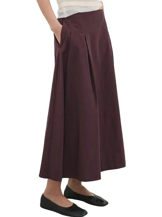 Mango Pleated Cotton-blend Midi Skirt - Maroon