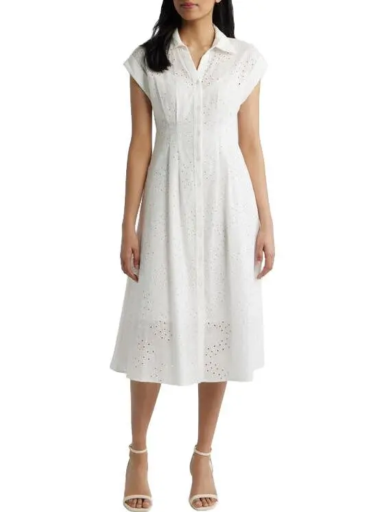 Julia Jordan Cotton Broderie Anglaise Shirtdress - White