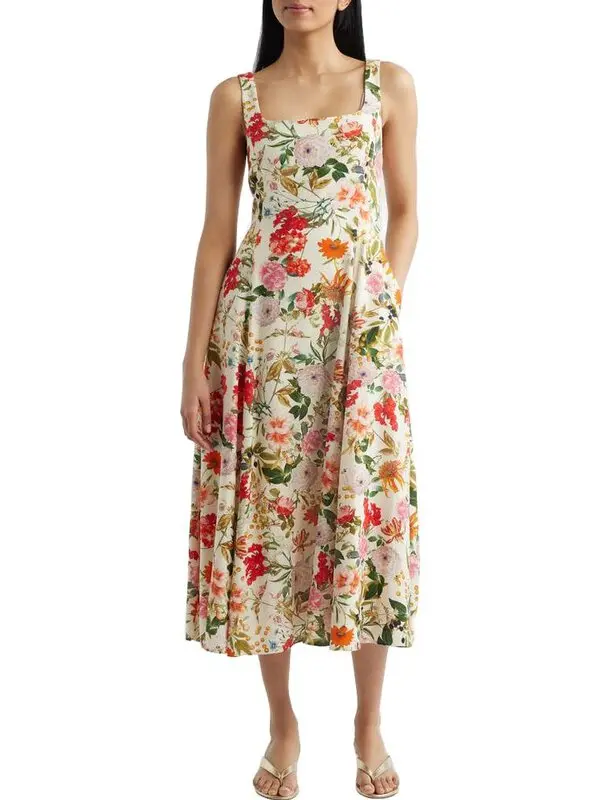 Julia Jordan Floral Midi Sundress - Ivory Multi