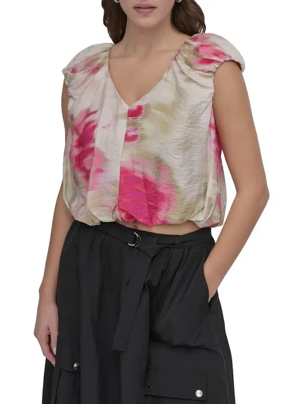 Dkny Printed Rumple Voile Top - May Watercolor