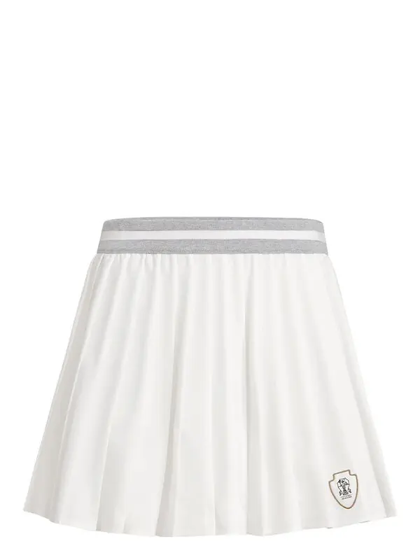 Brunello Cucinelli Techno Poplin Pleated Skirt With Logo - White