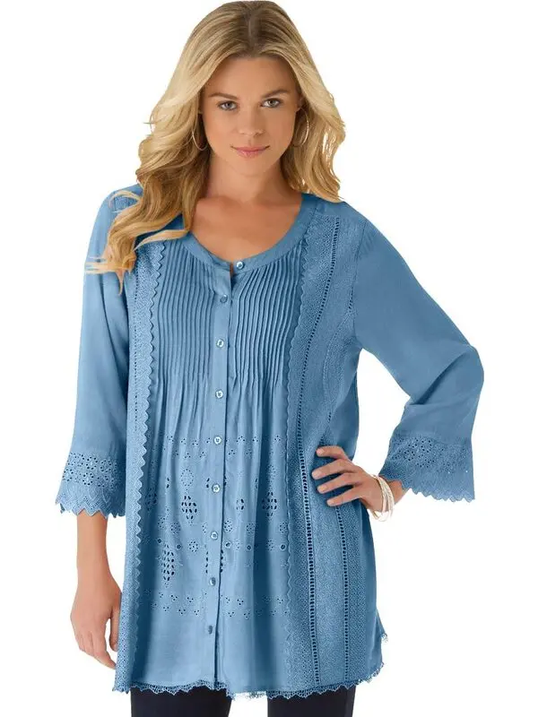 ROAMAN'S Eyelet Big Shirt - Dusk Blue