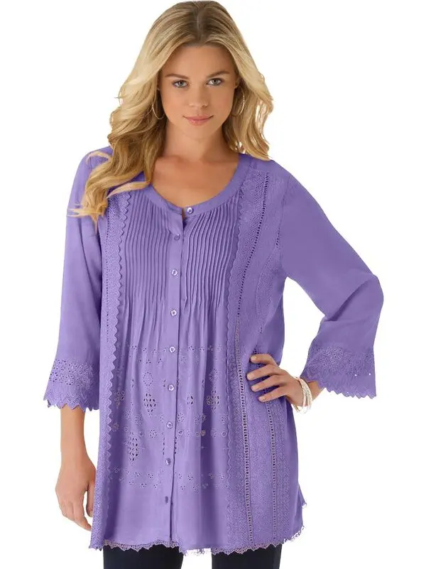ROAMAN'S Eyelet Big Shirt - Vintage Lavender