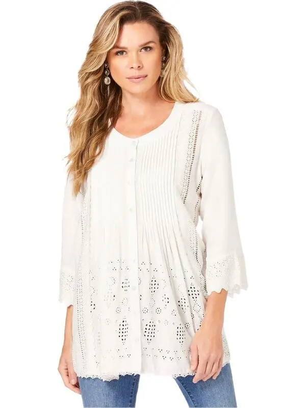 ROAMAN'S Eyelet Big Shirt - White