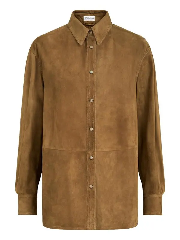 Brunello Cucinelli Suede Shirt With Monili - Light Brown