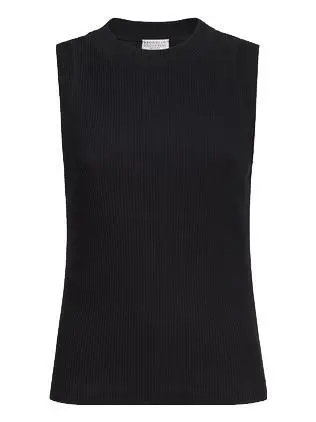 Brunello Cucinelli Ribbed Jersey Top - Black