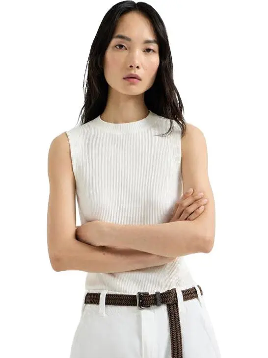 Brunello Cucinelli Ribbed Jersey Top - Ivory