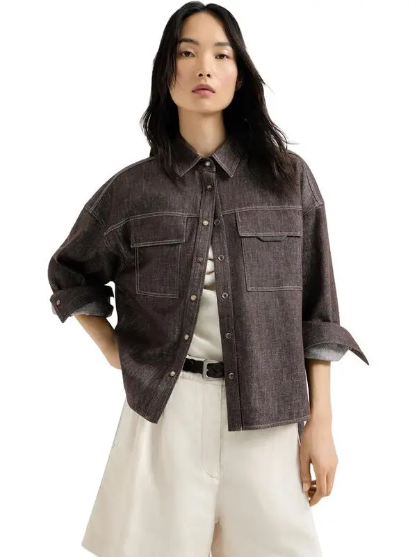 Brunello Cucinelli Sparkling No-fade Denim Shirt - Cocoa