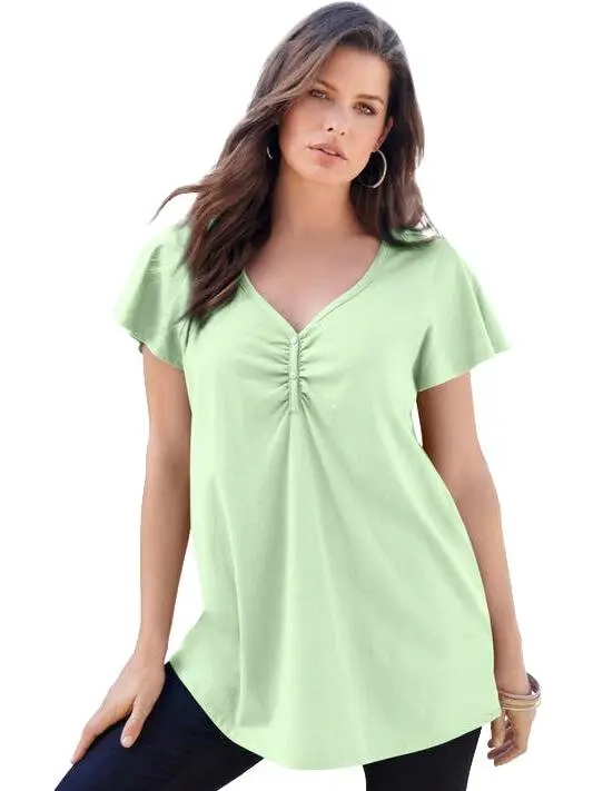 ROAMAN'S Cotton Ultimate Flutter Sleeve Sweetheart Tee - Green Mint
