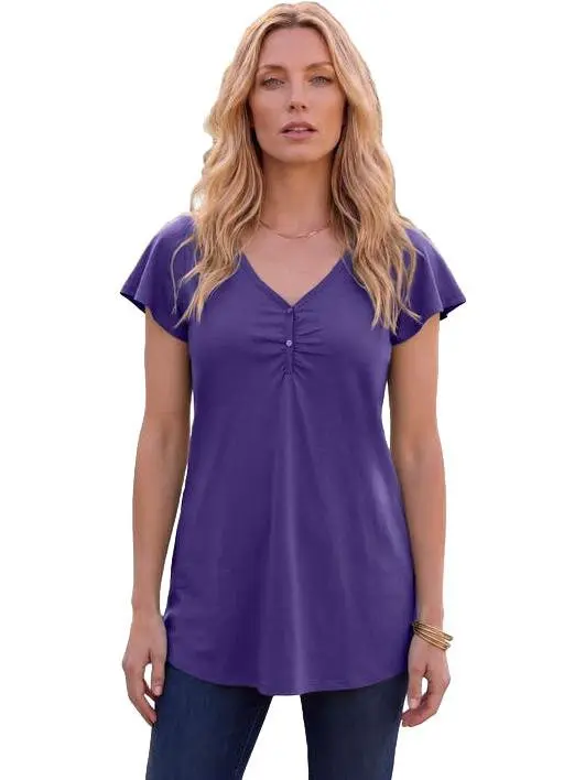 ROAMAN'S Cotton Ultimate Flutter Sleeve Sweetheart Tee - Midnight Violet