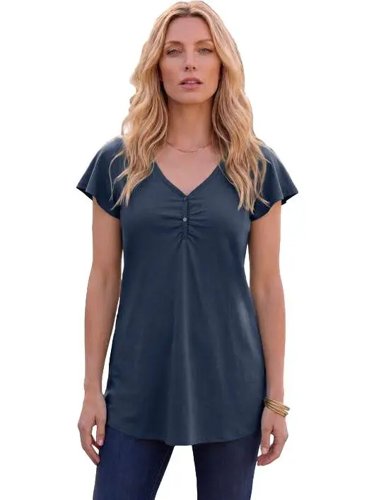 ROAMAN'S Cotton Ultimate Flutter Sleeve Sweetheart Tee - Navy