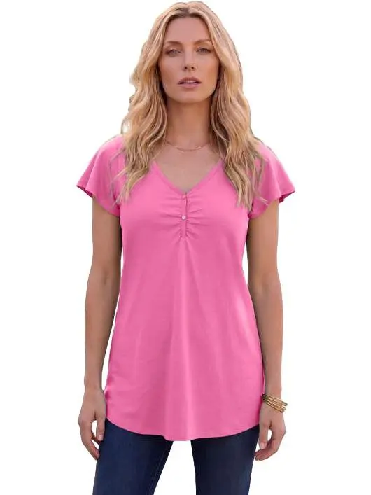 ROAMAN'S Cotton Ultimate Flutter Sleeve Sweetheart Tee - Vintage Rose