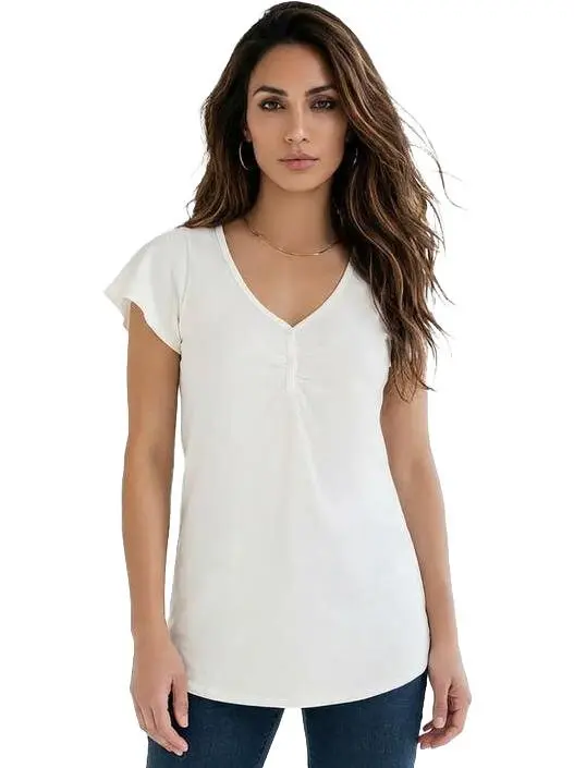 ROAMAN'S Cotton Ultimate Flutter Sleeve Sweetheart Tee - White