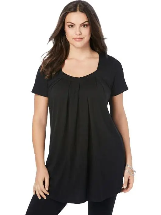 Roaman's Pleated Neck Tunic - Black