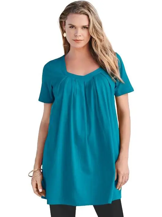 ROAMAN'S Pleatneck Tunic - Deep Turquoise