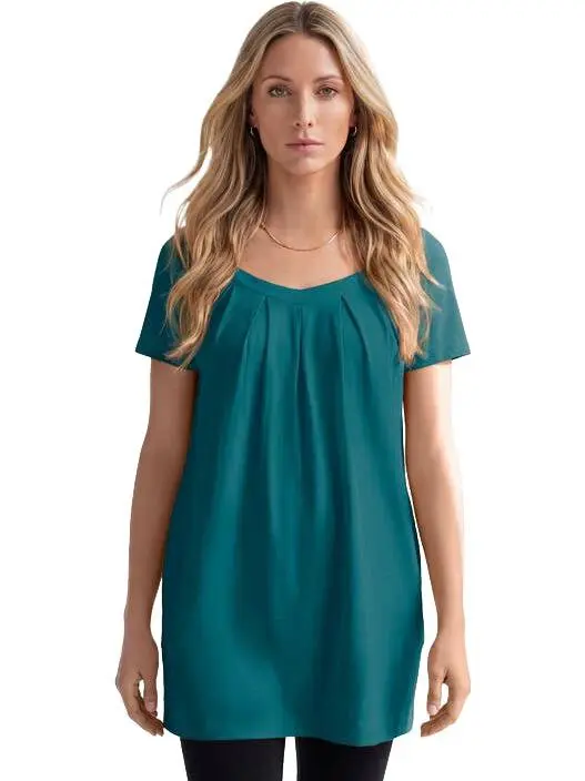 Roaman's Pleated Neck Tunic - Deep Turquoise
