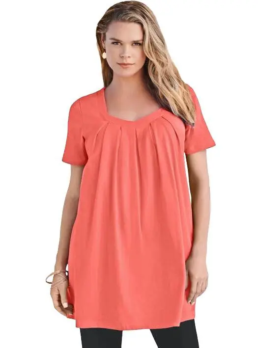 ROAMAN'S Pleatneck Tunic - Sunset Coral